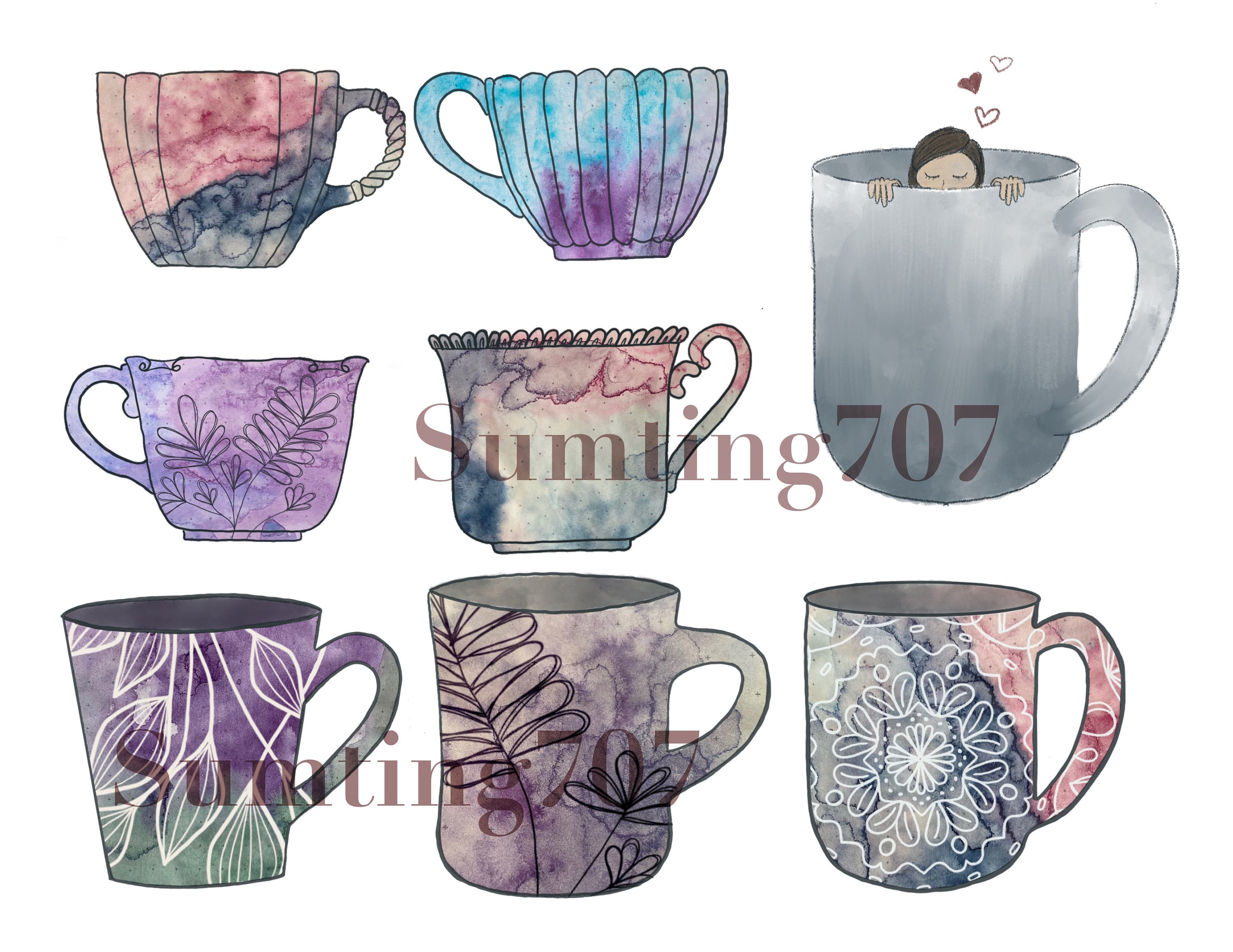 Coffee and Tea Cups Printable Collage Page | Etsy