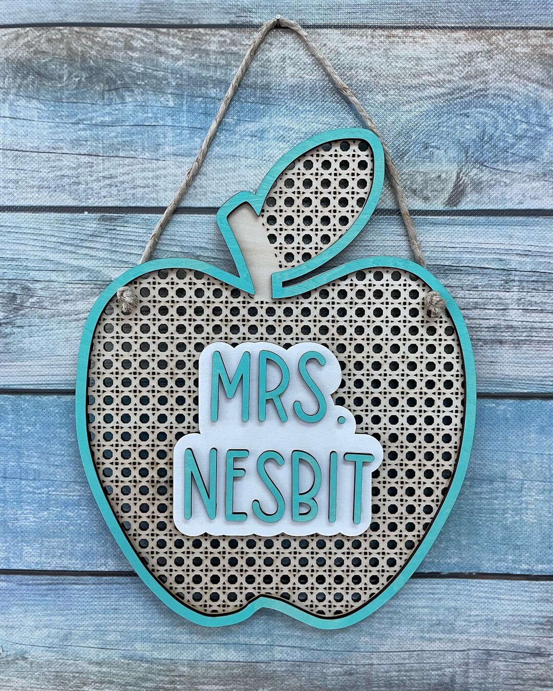 Rattan Apple Teacher Name Sign | Teacher Appreciation Gift | Christmas ...