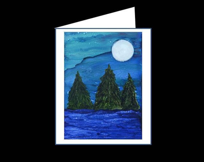 Evergreens in Moonlight - Alcohol Ink - Greeting Card - Etsy