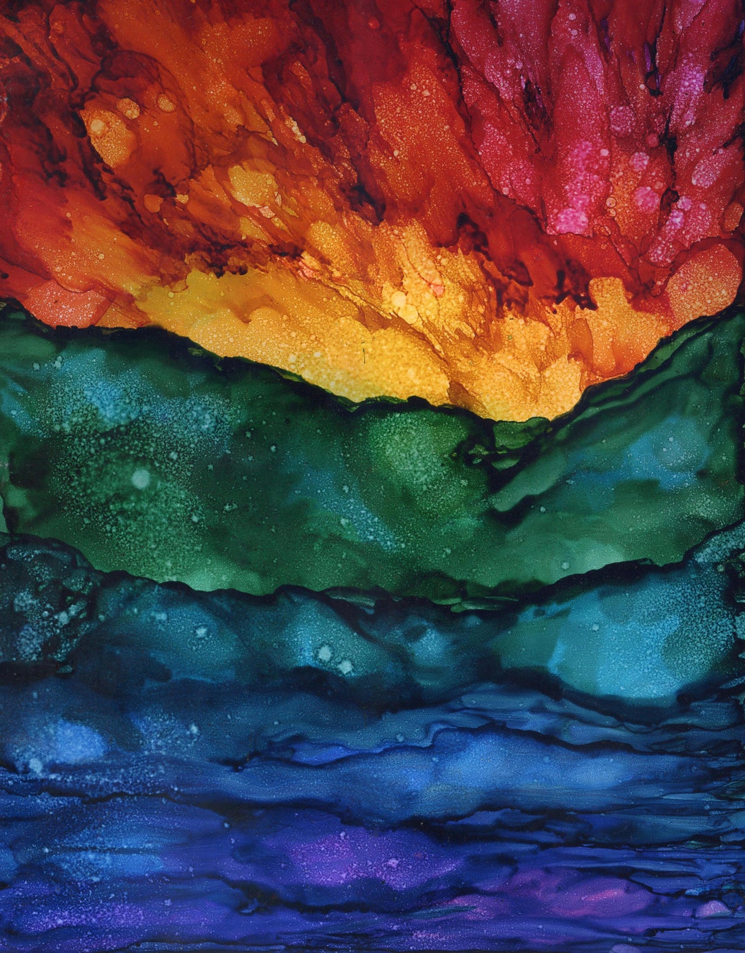 Fire Sunrise - Alcohol Ink - Print - Etsy