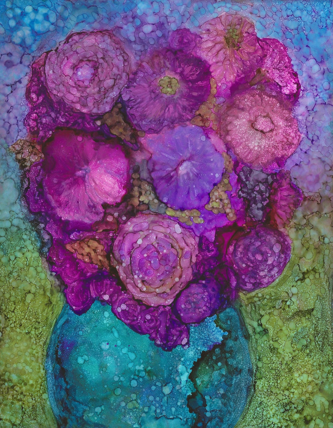Spring Bouquet - Alcohol Ink Painting - Print - Etsy