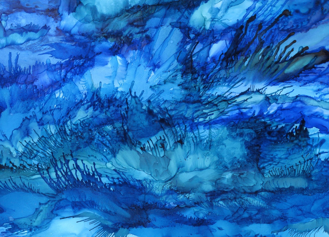 Blue Water Coral - Alcohol Ink - Print - Etsy