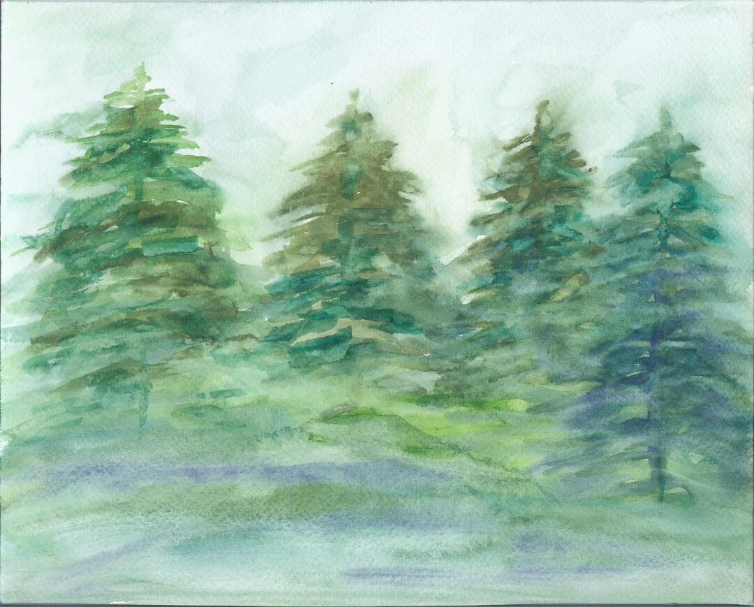 Oregon Evergreens - Print-instant Download-watercolor Painting - Etsy