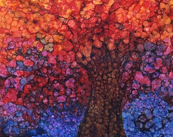 Original Alcohol Ink Art Print reflection Tree Landscape - Etsy