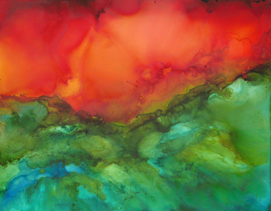 Red Dawn - Alcohol Ink - Print - Etsy