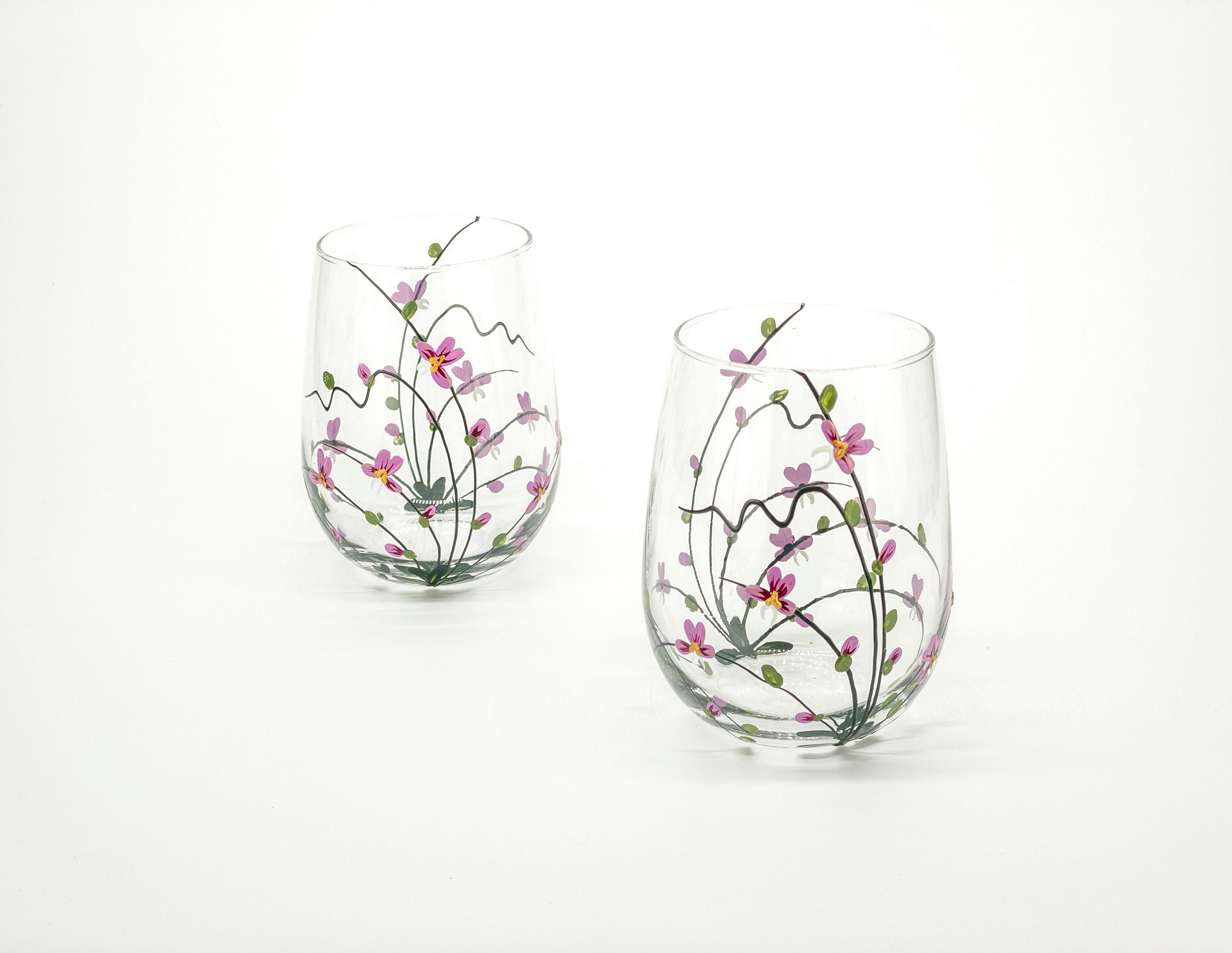 Orchids Wine Glasses Hand Painted Stemless Wine Glasses | Etsy