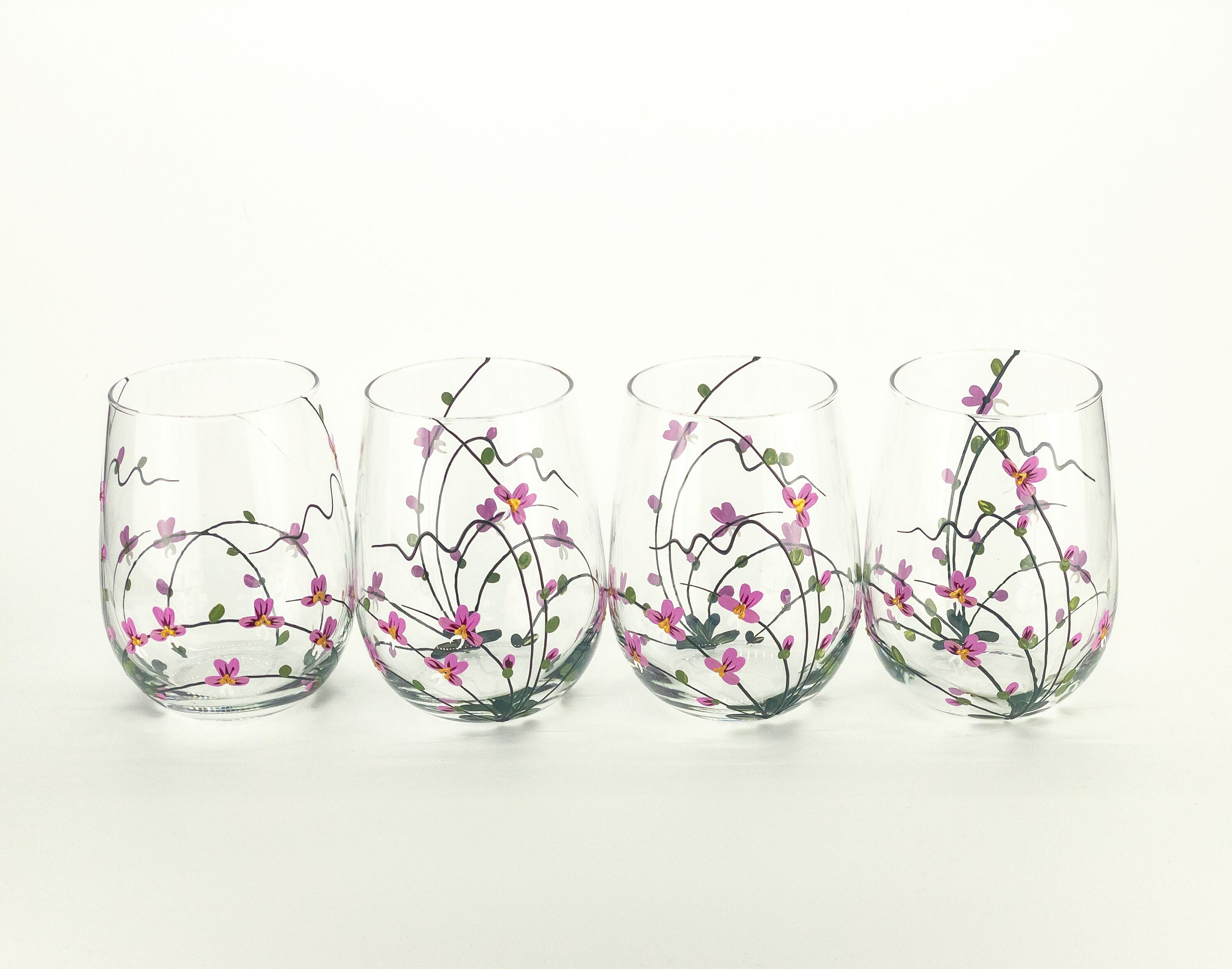 Orchids Wine Glasses Hand Painted Stemless Wine Glasses | Etsy