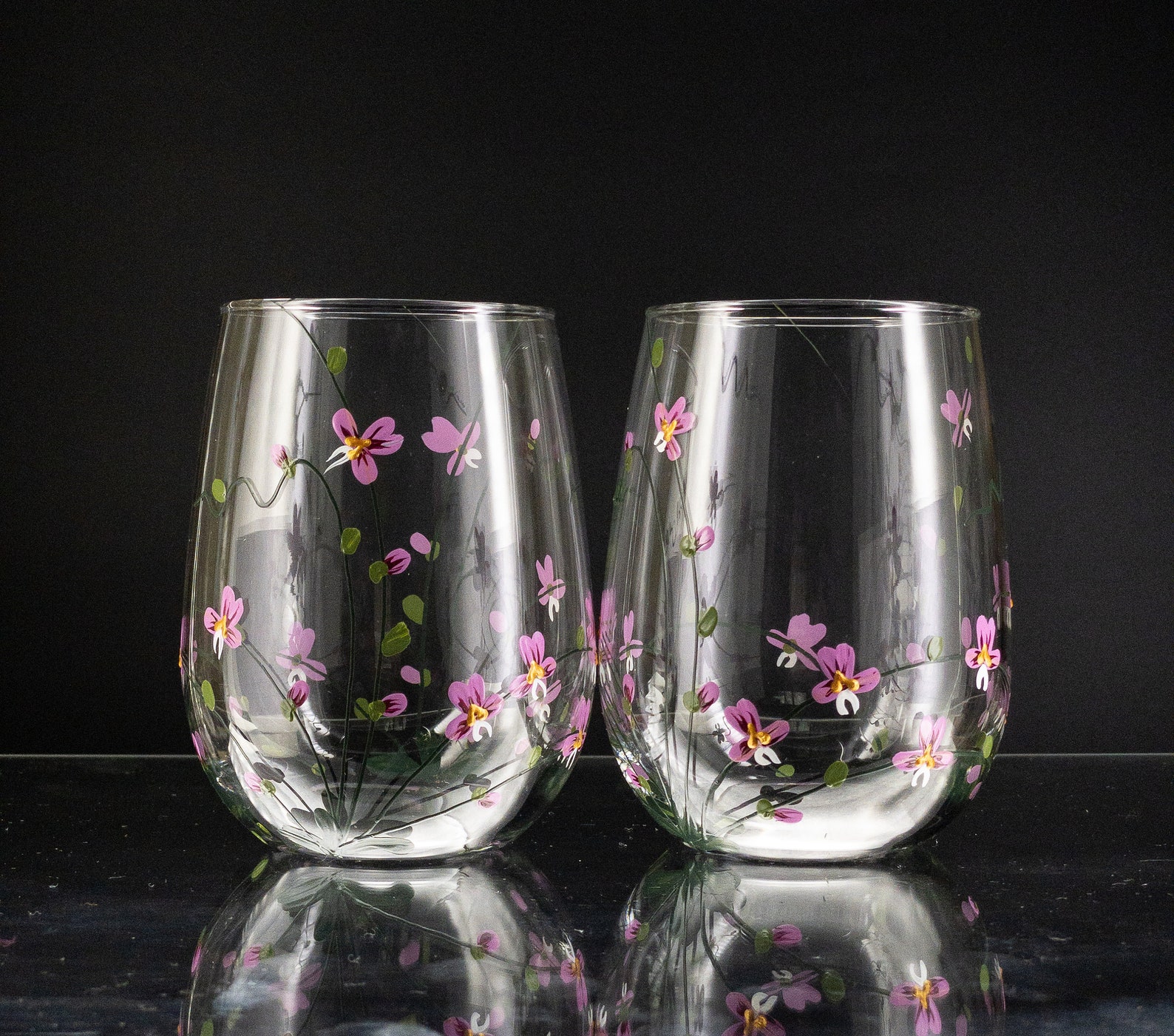 Orchids Wine Glasses Hand Painted Stemless Wine Glasses | Etsy