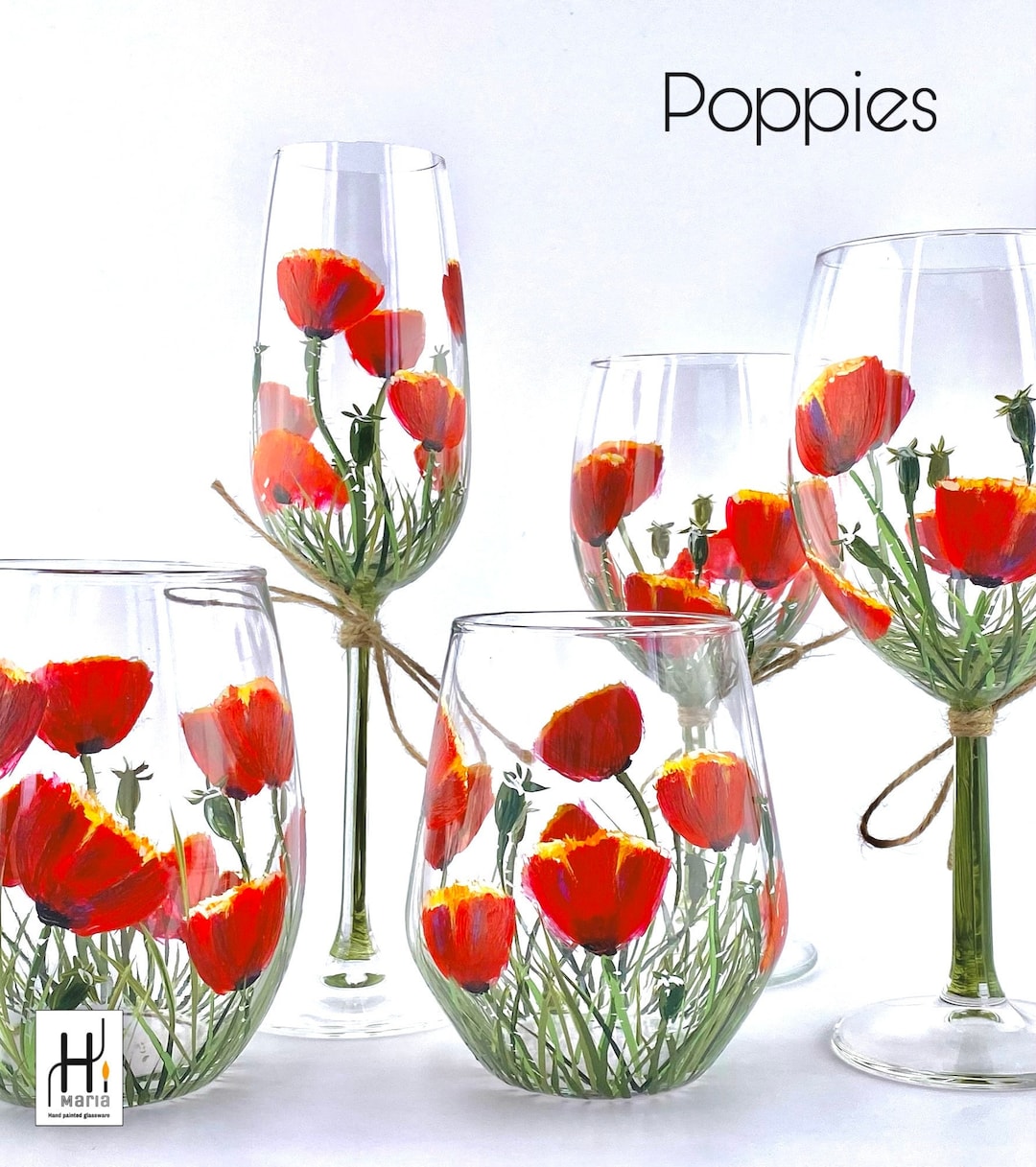 Hand Painted Glass | Poppies Drinking Glasses | Floral Wine Glasses ...