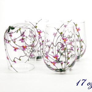 Orchids Wine Glasses, Hand Painted Stemless Wine Glasses, Birthday Gift ...