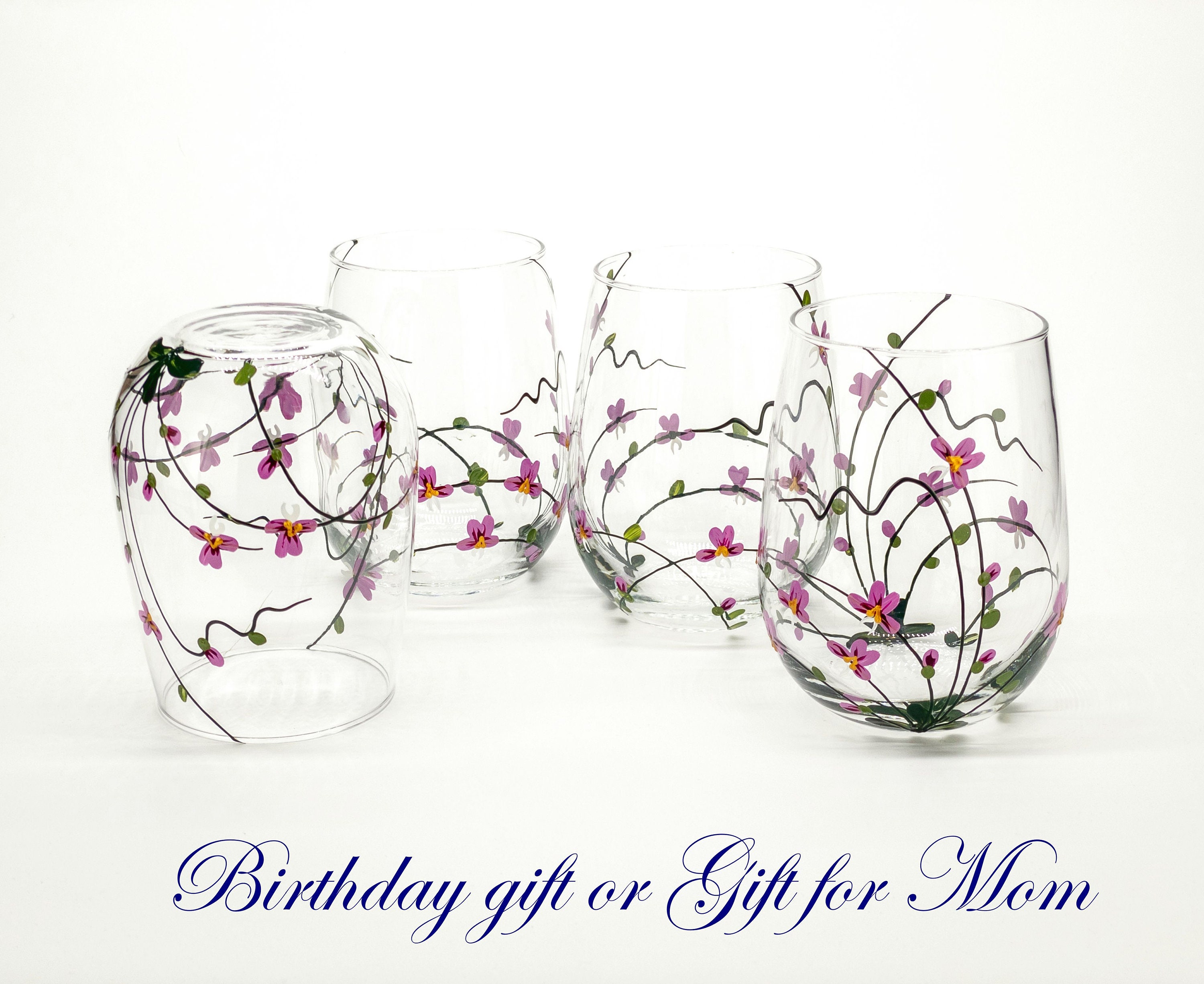 Orchids Wine Glasses Hand Painted Stemless Wine Glasses | Etsy