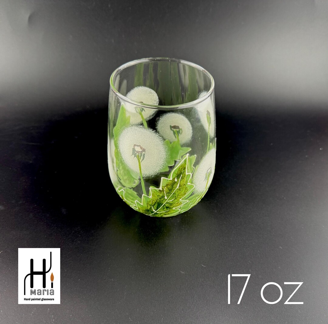Dandelions Wine Glass | Dandelions Hand Painted Glass | Gift for Mom ...