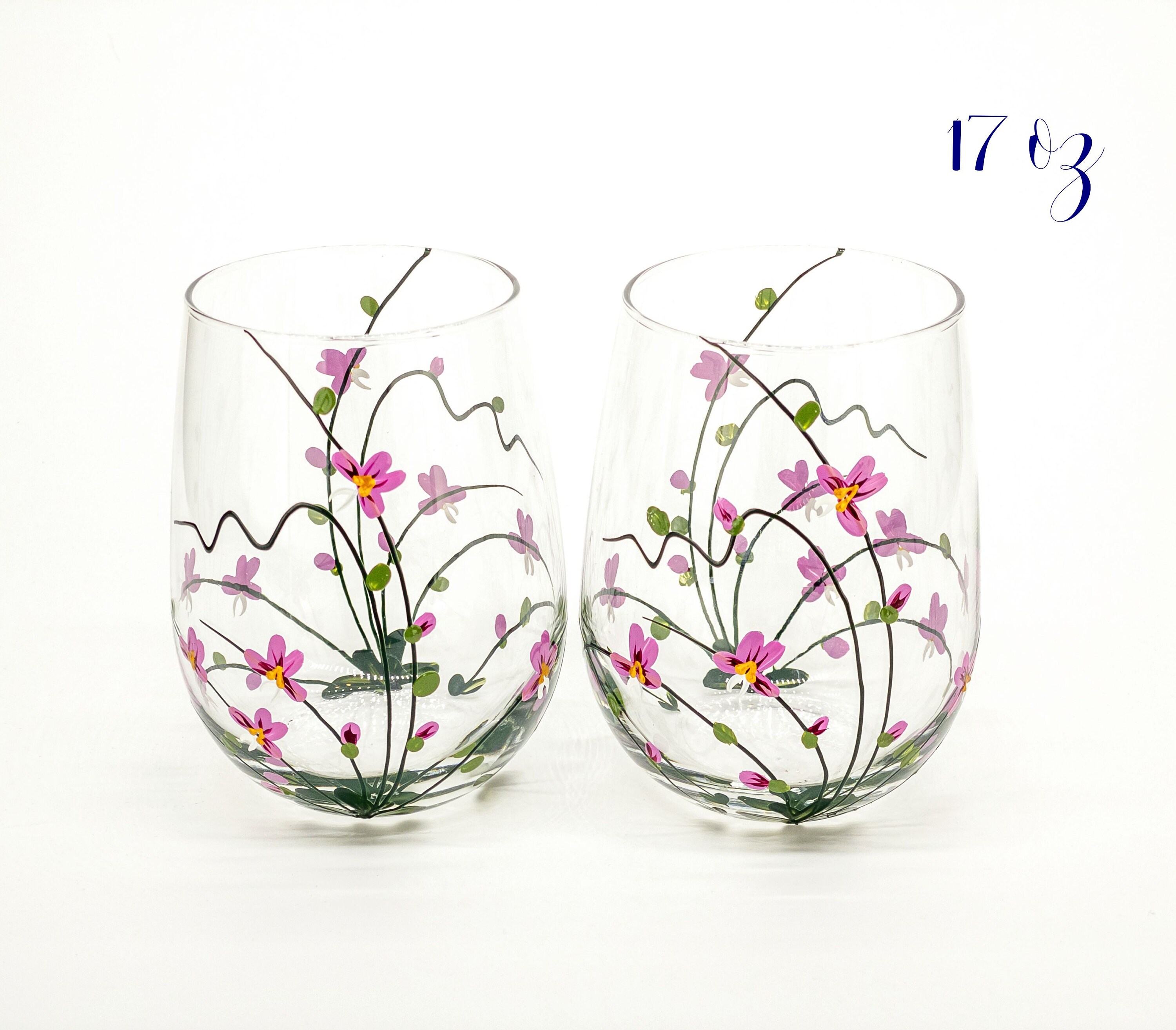 Orchids Wine Glasses Hand Painted Stemless Wine Glasses | Etsy