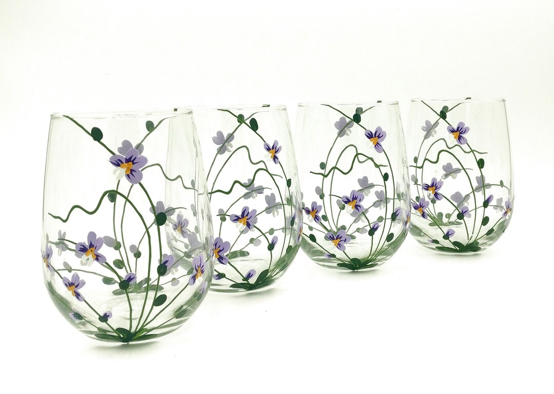 Orchids Wine Glasses -- Hand Painted Stemless Wine Glasses, Wedding ...