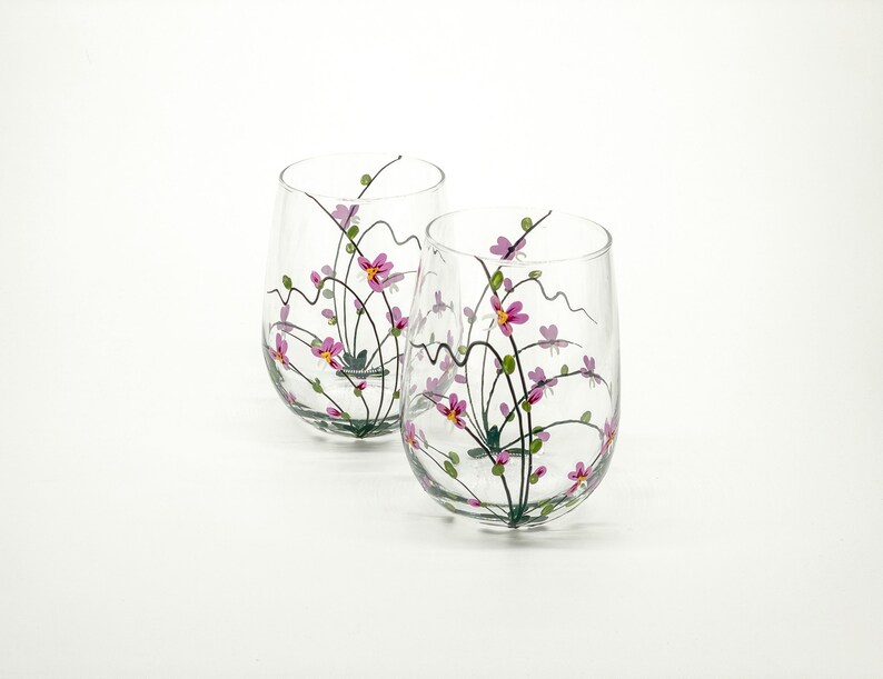 Stemless wine glasses Orchids Hand painted wine glasses Wine | Etsy