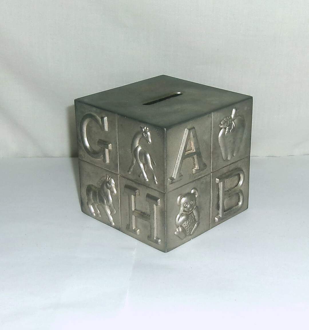 Vintage ABC Children Metal Coin Bank 3" Square Cube Felted Bottom - Etsy