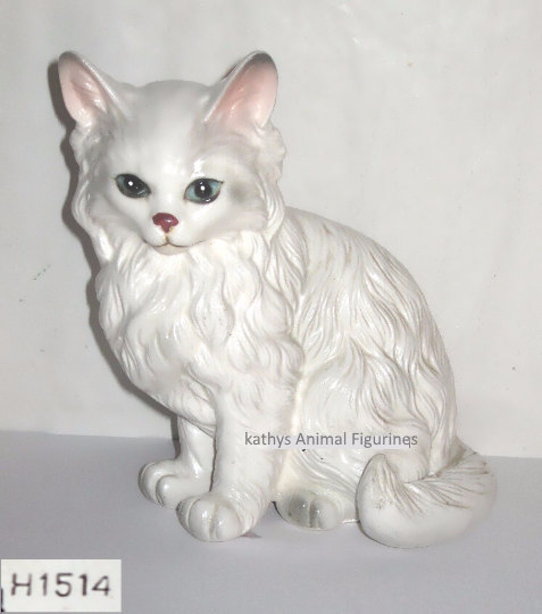 Lefton China Cat H1514 White Persian Sitting Ceramic Animal Figurine ...