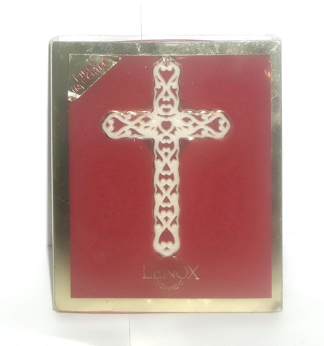 Christmas Ornament Lenox USA Cross Porcelain Filigree Gold Trim First ...