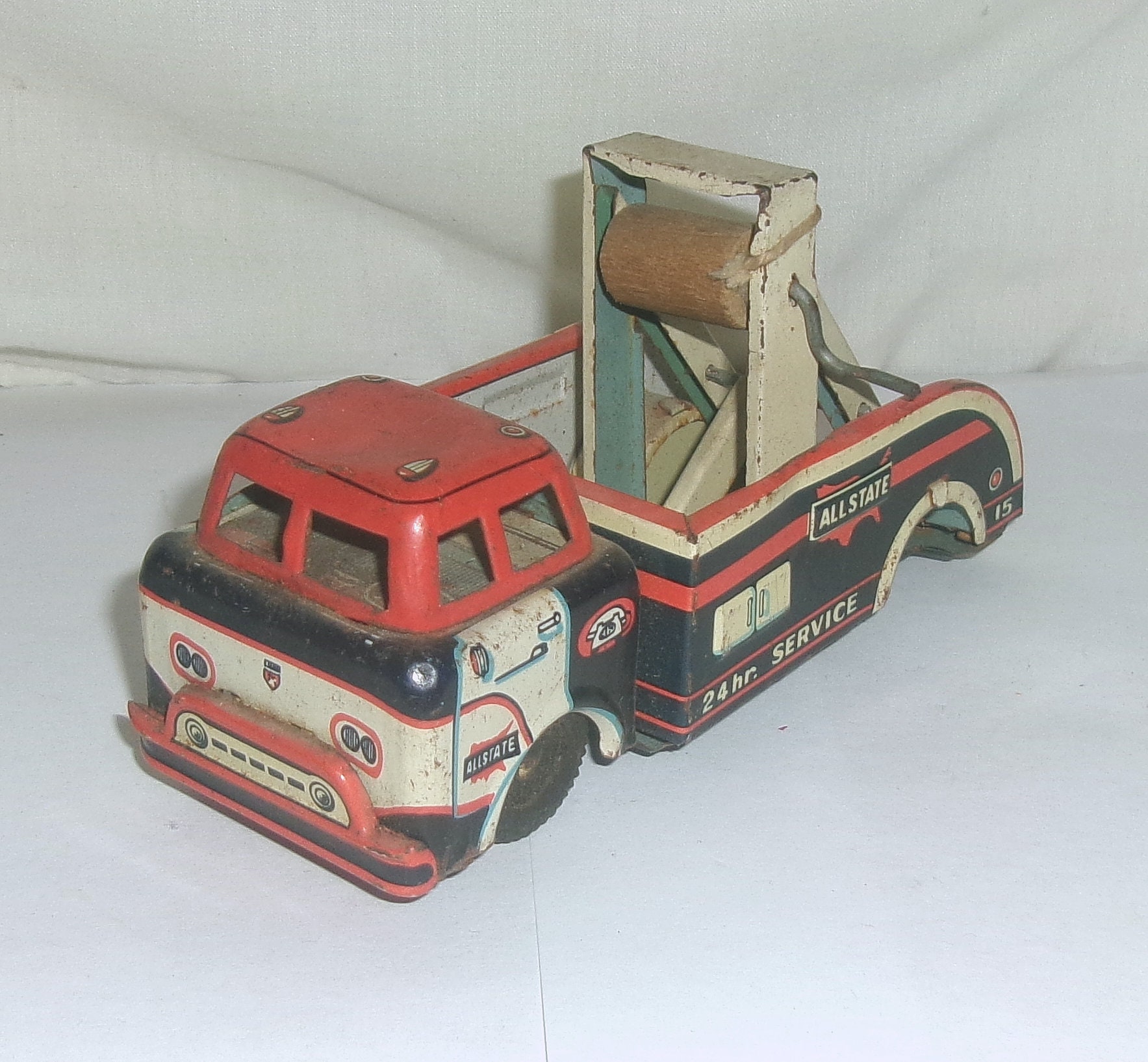 Vintage Linemar Japan Metal Tin Toy Allstate 24 Hour Tow Service Wind ...