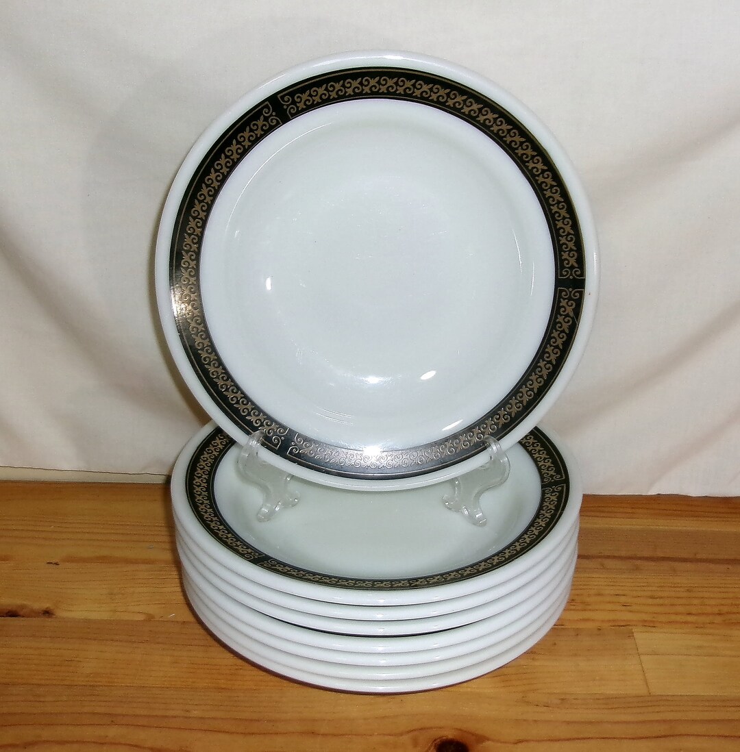 Pyrex Corning Set of 8 BOWLS Kitchen Dining Ebony Fleur-de-lis Black ...