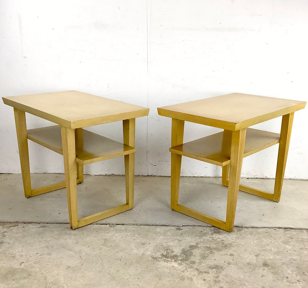 Pair MCM Two Tier Blonde Side Tables - Etsy