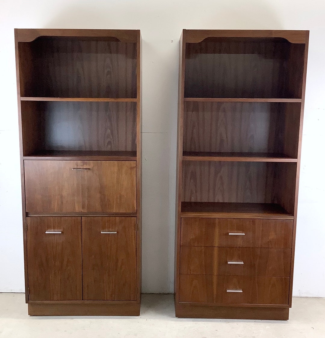 Pair Tall Vintage Shelves With Drop Front & Drawers - Etsy