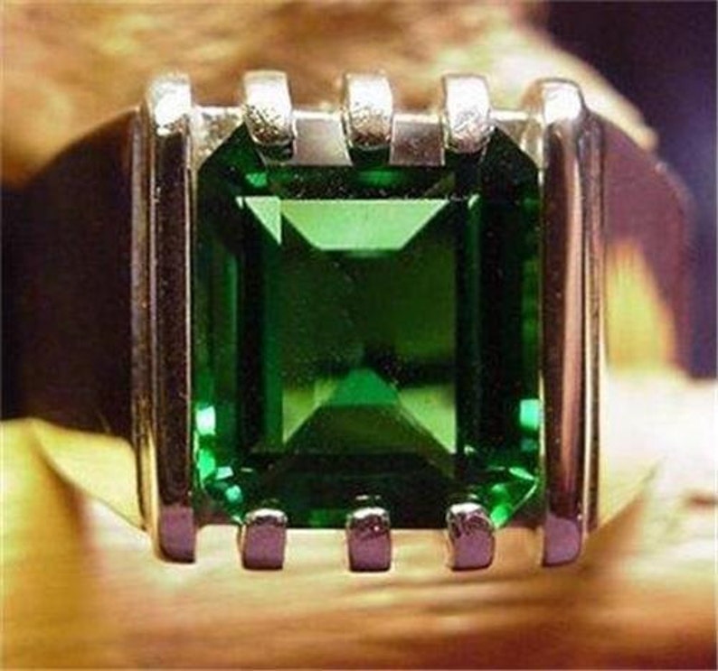 Mens Mt St Helens Helenite 10x8 Emerald Ring Sterling Silver | Etsy