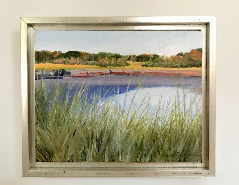 Fall Marsh Oil Painting Framed Original Art Coastal | Etsy