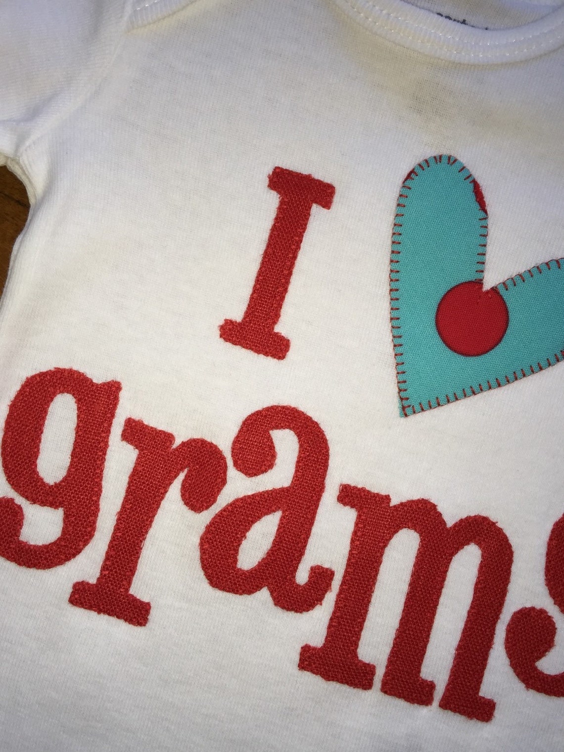 I Heart Grams in Red and Turquoise Polka Dot Fabrics Appliqued - Etsy