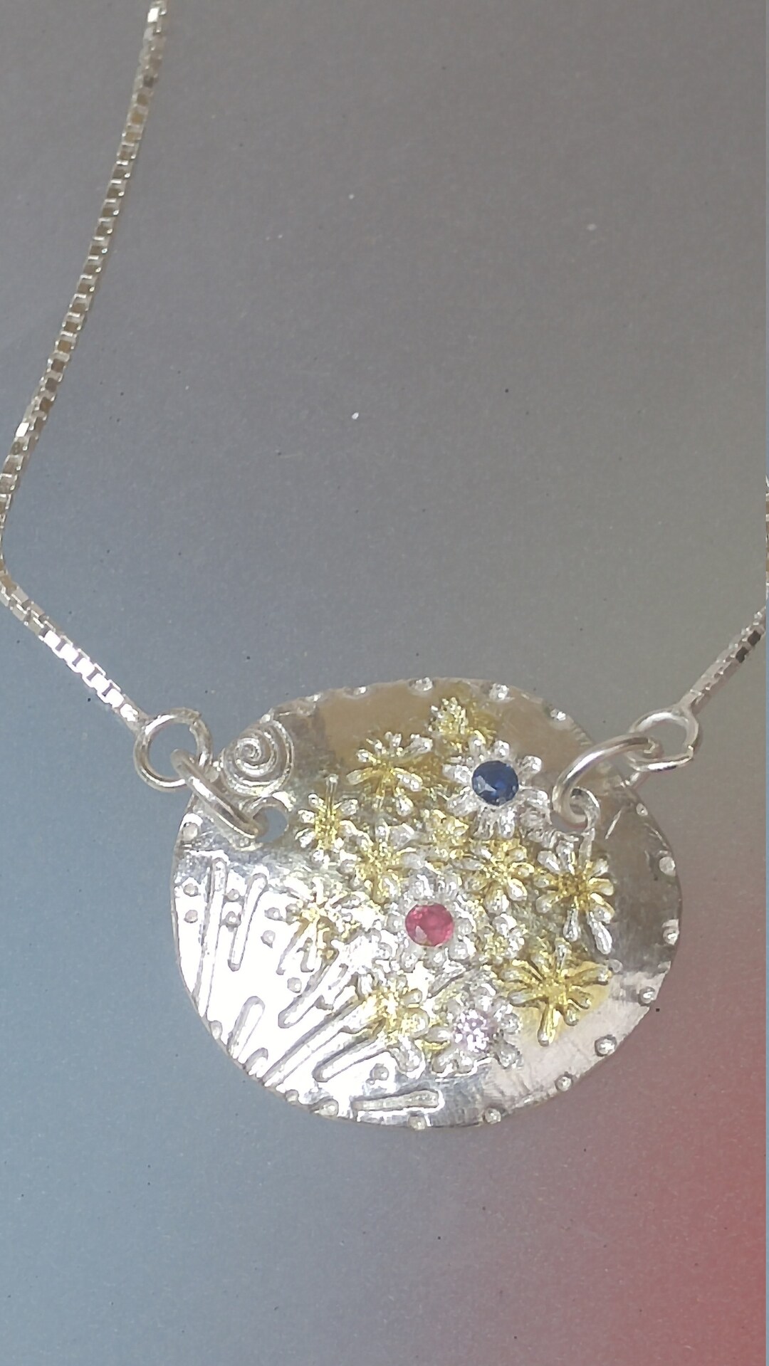 Sapphire Ruby Medallion Necklace Fine Silver 22kt Yellow Gold - Etsy