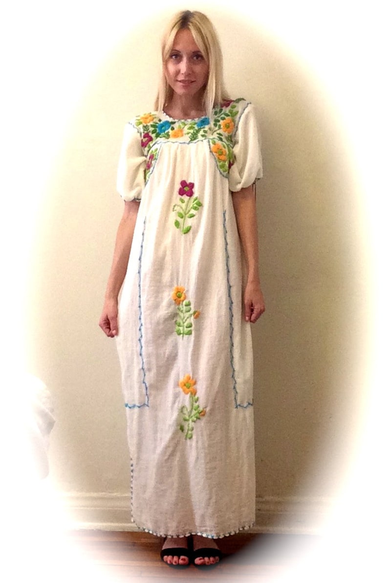 Flower Power Embroidered Tunic Maxi Dress - Etsy