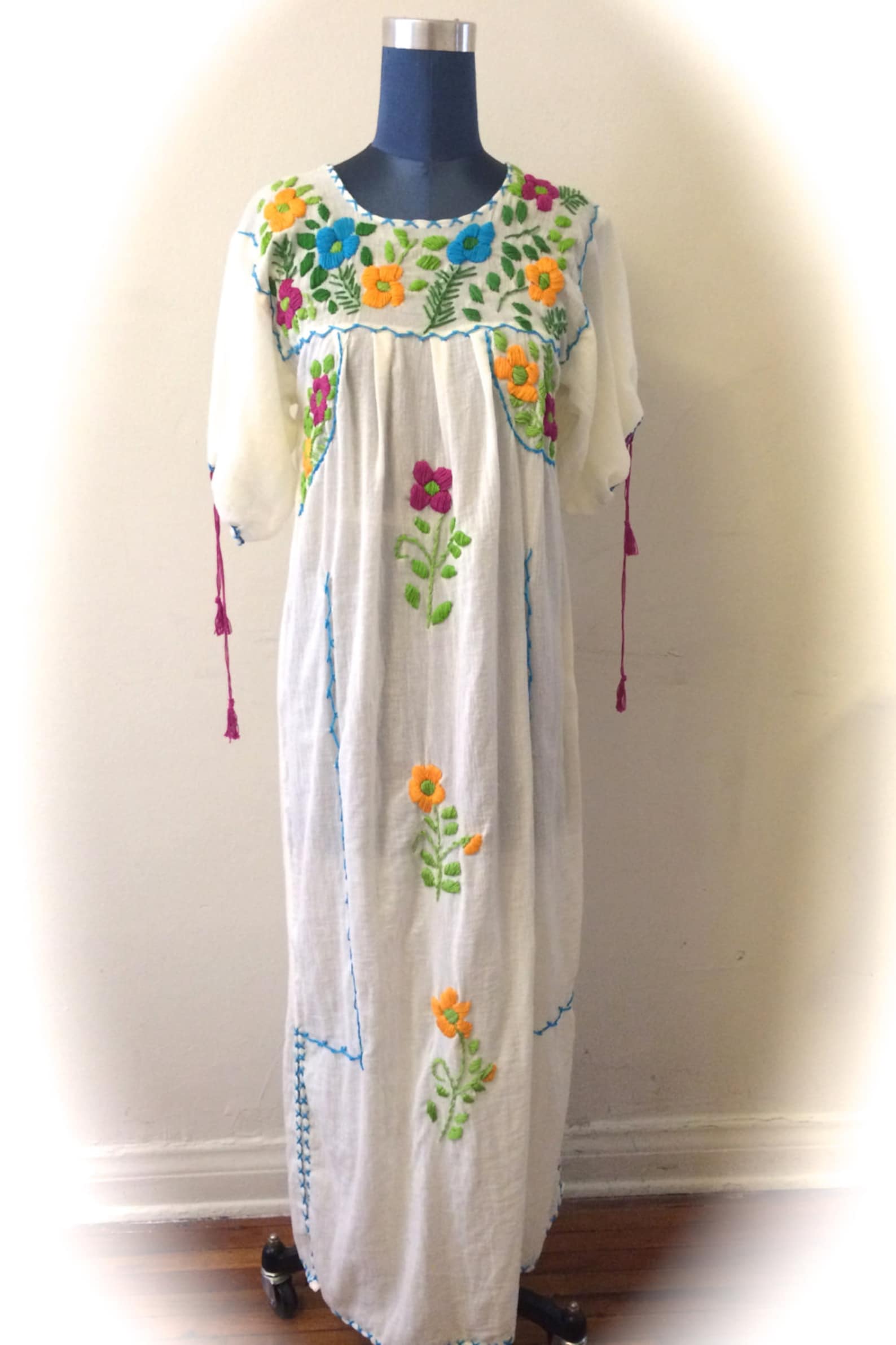 Flower Power Embroidered Tunic Maxi Dress - Etsy