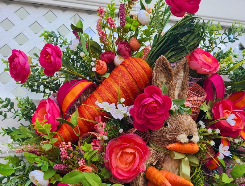Sisal Bunny Wreath for Front Door, Spring Floral Door Hanger, L Rabbit ...