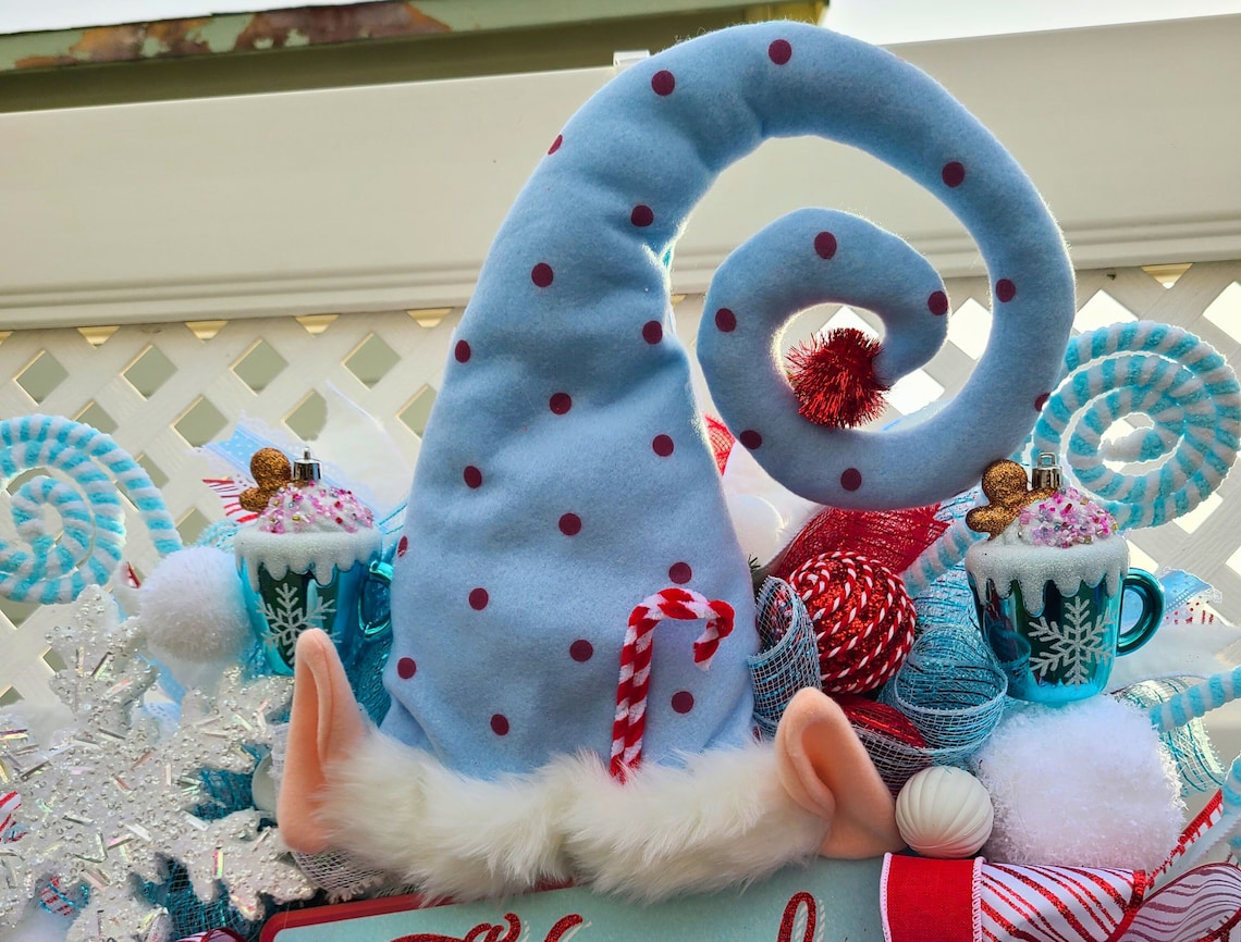 Christmas Elf Wreath for Front Door Holiday Elf Door Hanger - Etsy