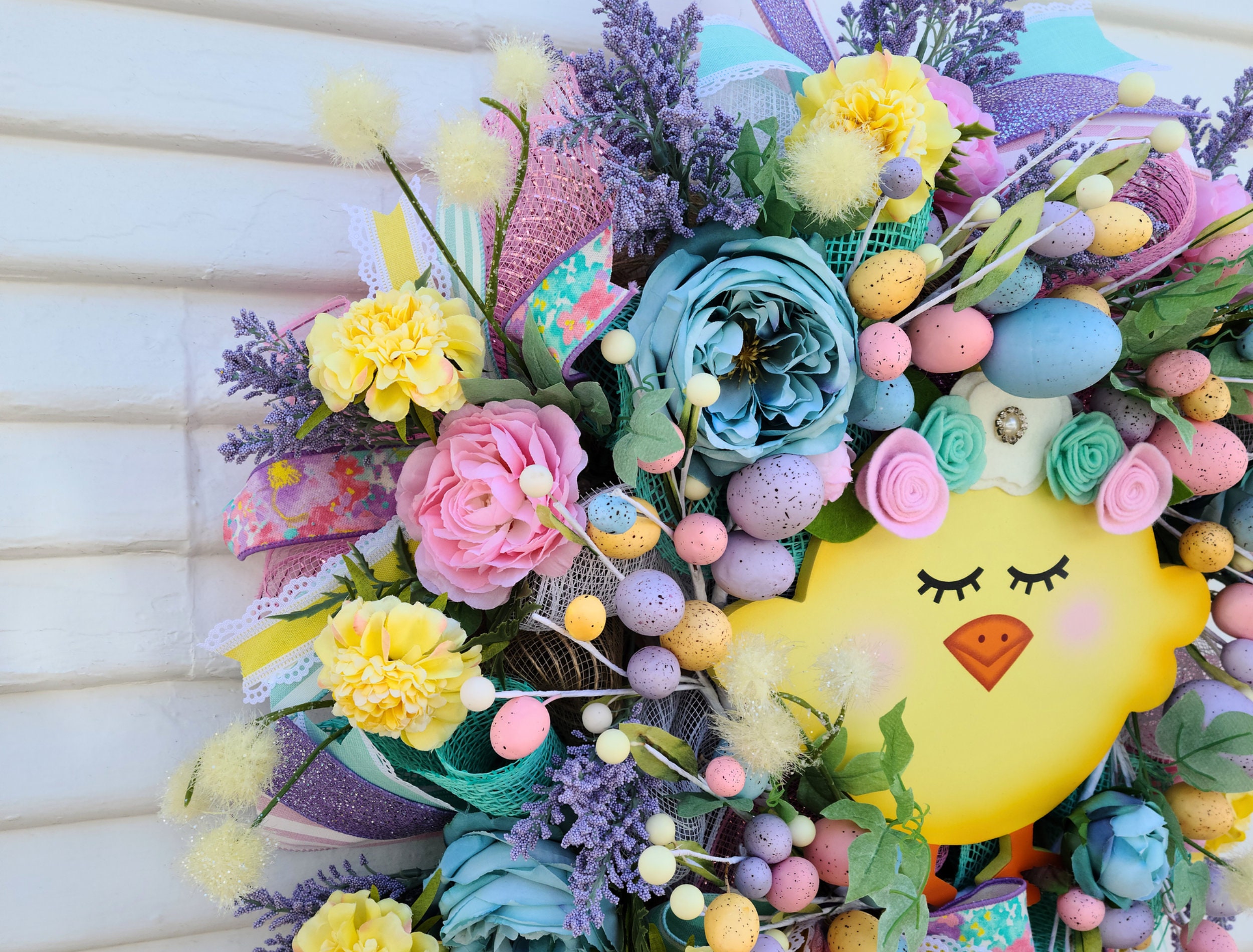 Spring Baby Chick Wreath for Front Door, Easter Door Hanger, Easter Egg ...