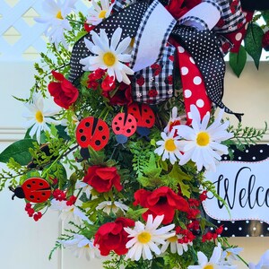 Ladybug Wreath for Front Door, Everyday Welcome Door Hanger, Spring and ...