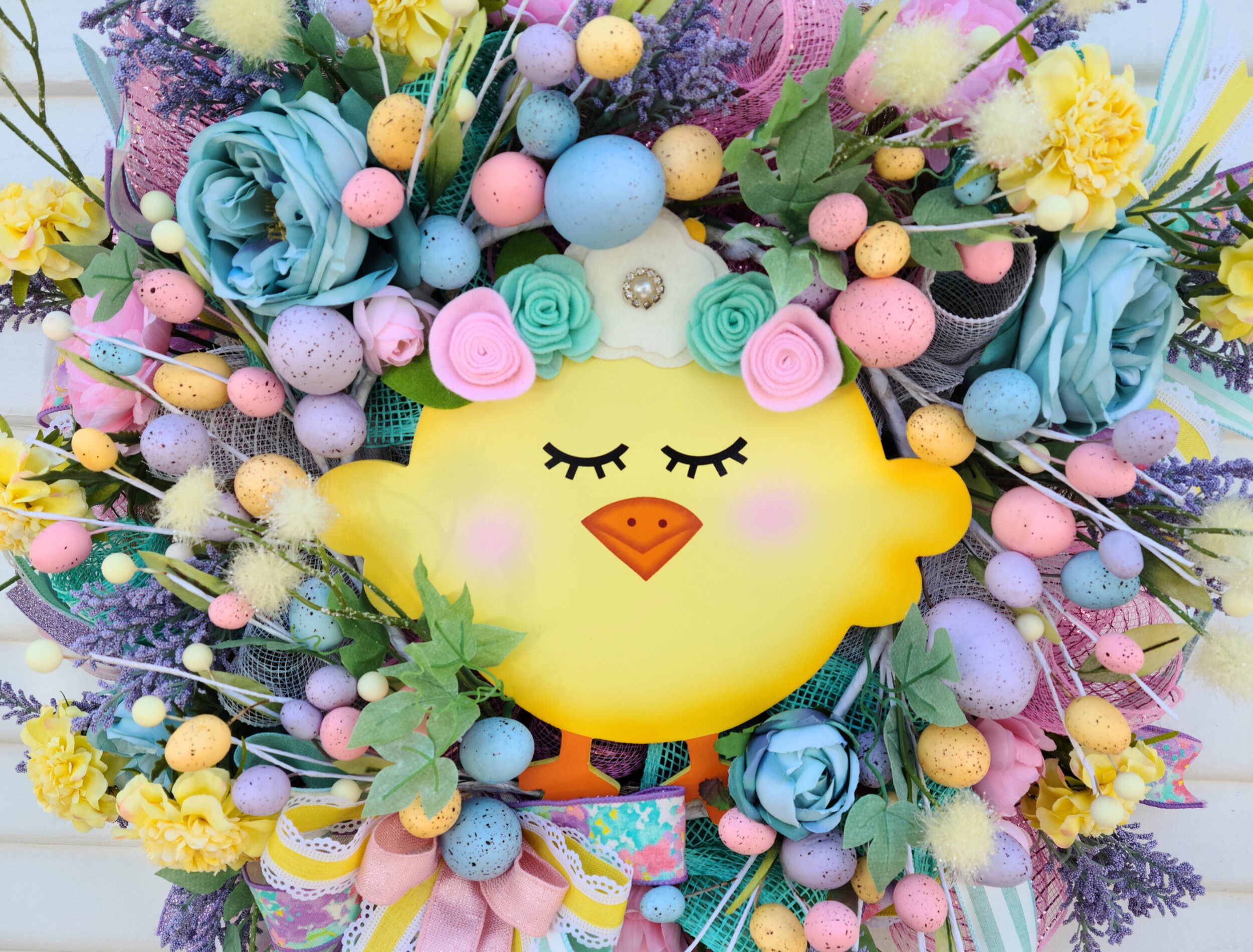 Spring Baby Chick Wreath for Front Door, Easter Door Hanger, Easter Egg ...