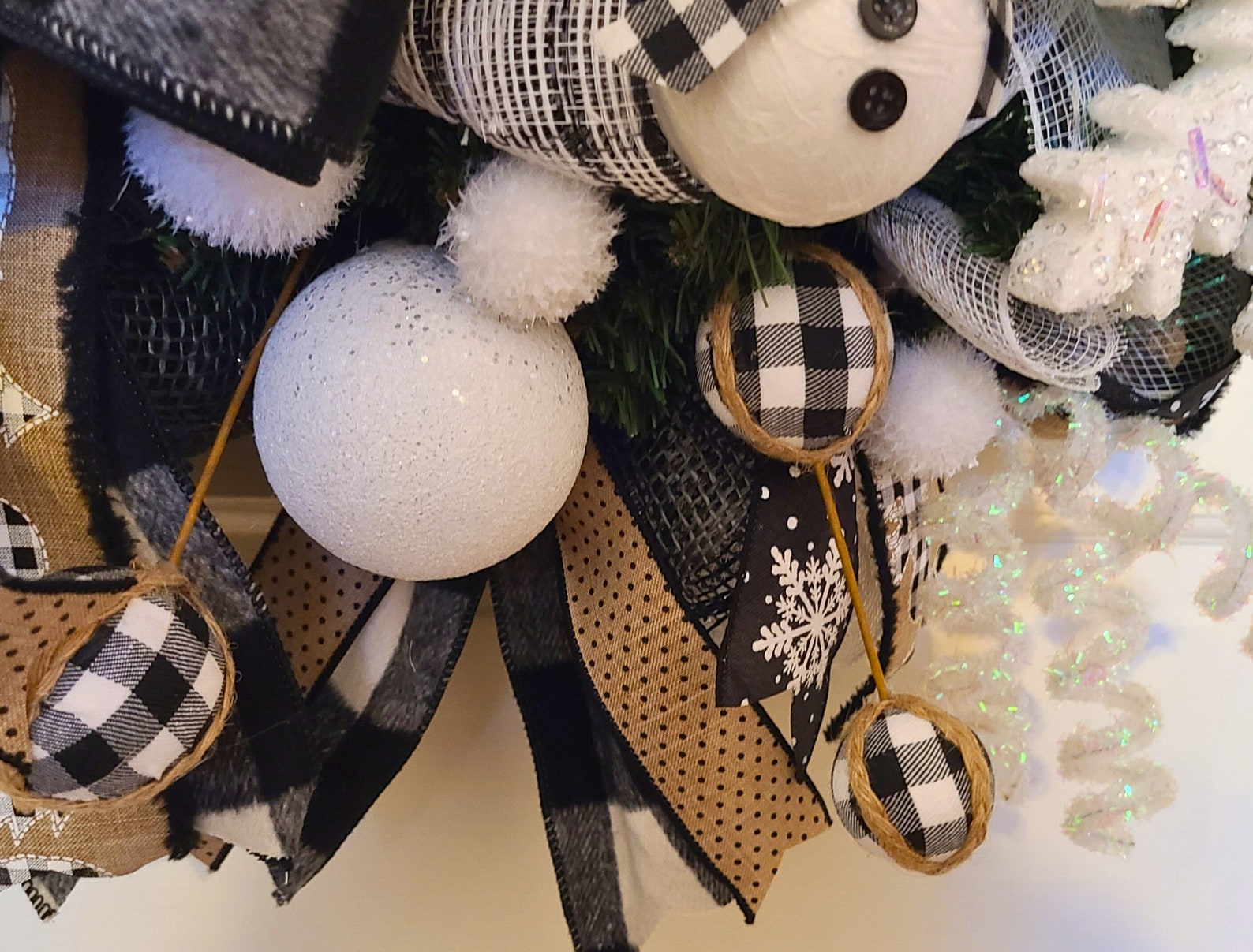 Winter Buffalo Plaid Snowman Wreath for Front Door, Snowflake Door ...