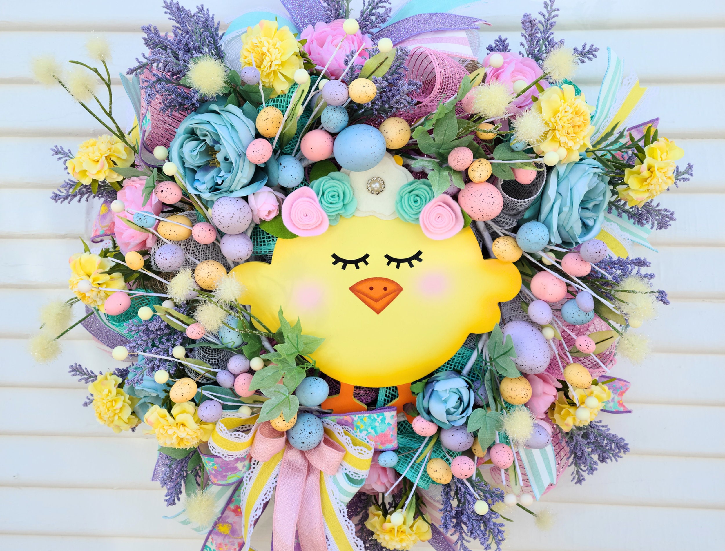Spring Baby Chick Wreath for Front Door, Easter Door Hanger, Easter Egg ...