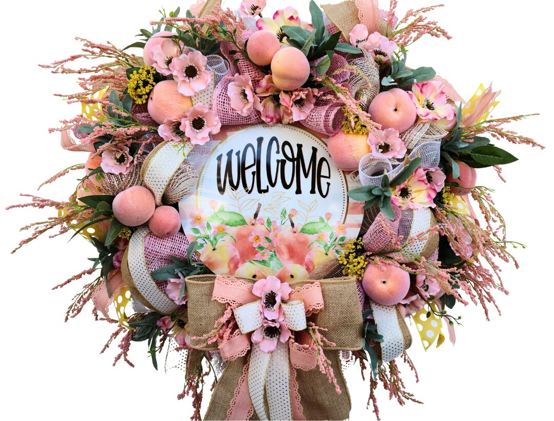 Welcome Peaches Wreath for Front Door, Everyday Spring and Summer Door ...