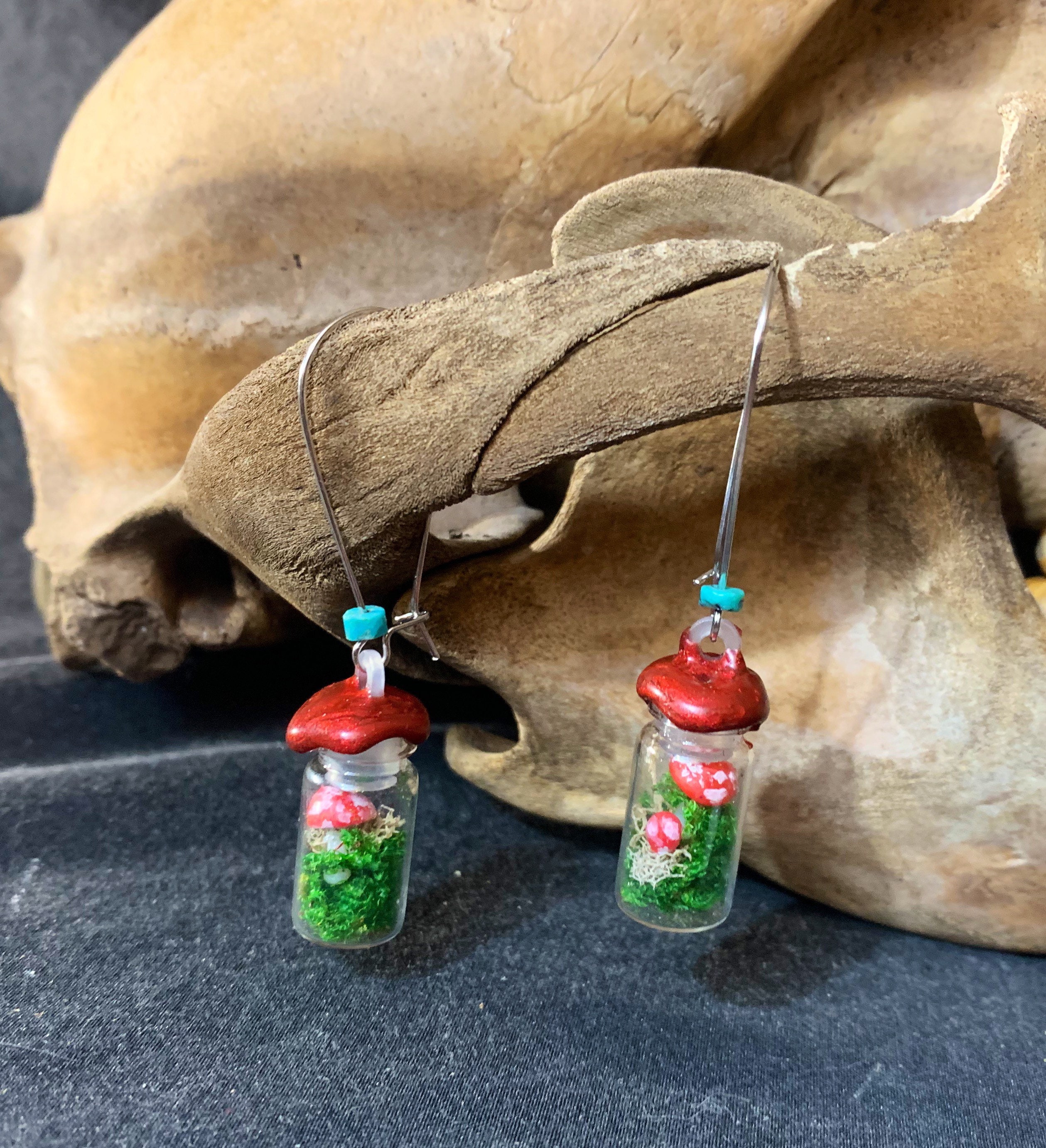 Gauge-friendly Ear Hangers Mini Mushroom Jar Earrings - Etsy
