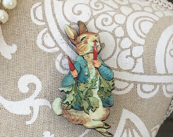 Peter Rabbit Brooch, Beatrix Potter Brooch, Easter Pin, Wooden Pin ...