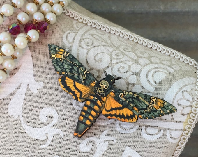 Halloween Brooch, Death Moth Pin, Wooden Pin, Halloween Pin, Death Head ...
