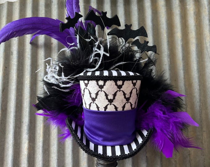 Mini Top Hat, Purple Bat Hat, Halloween Decor Bats, Mad Hatter Hat, Bat ...