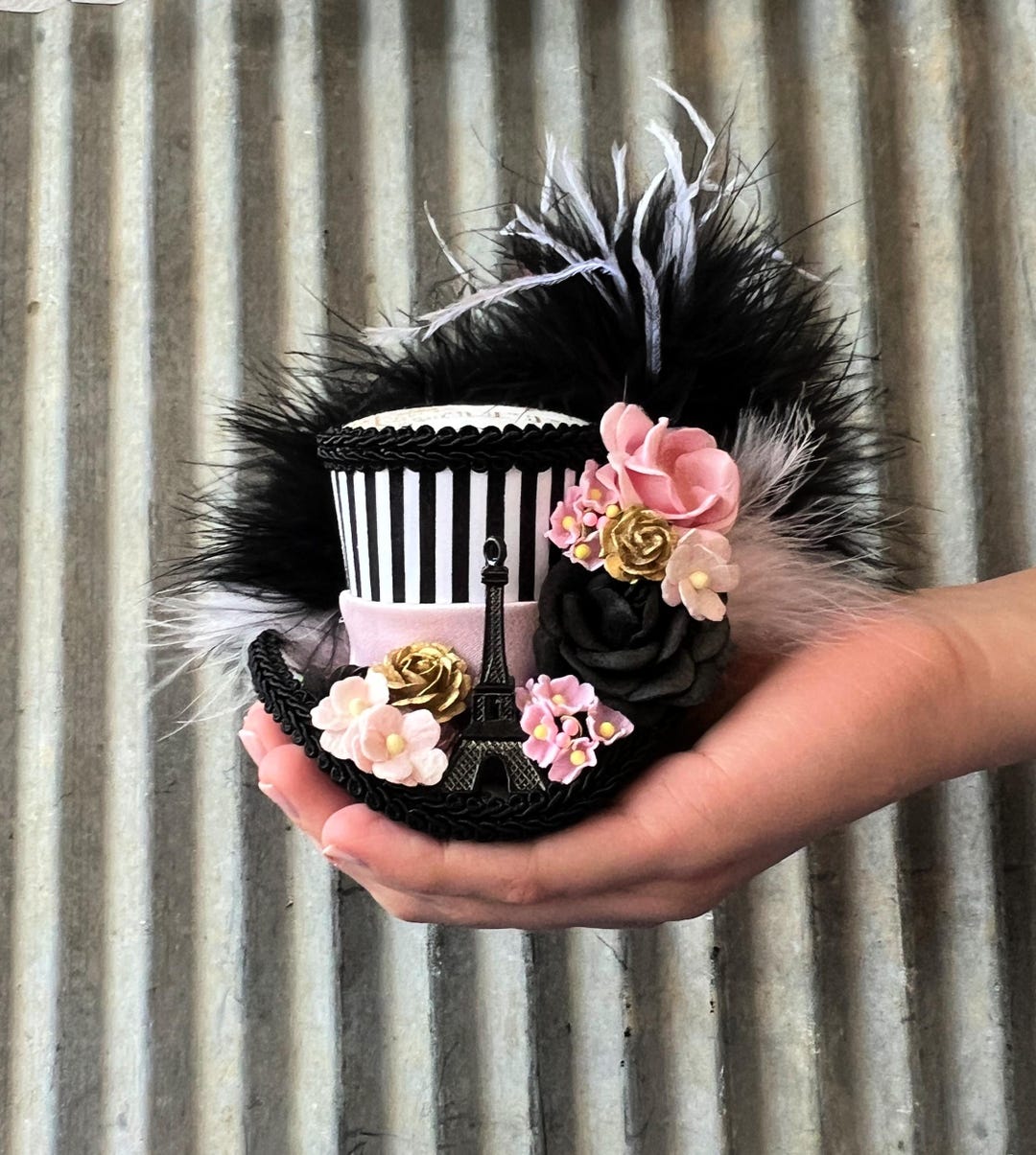 Micro Mini Top Hat, Black Paris Hat, Pink and Black, Alice in ...