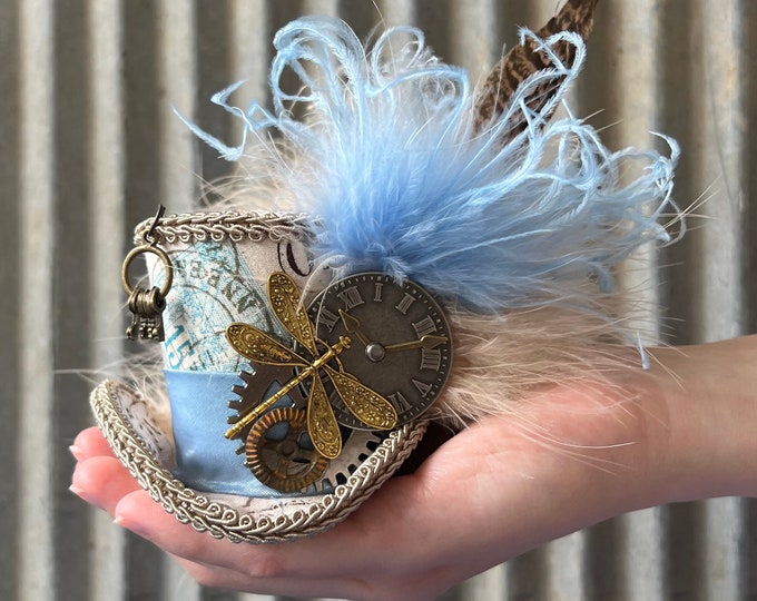 Micro Mini Steampunk Hat, Steampunk Gear Hat, Beige Cog and Gear, Alice ...