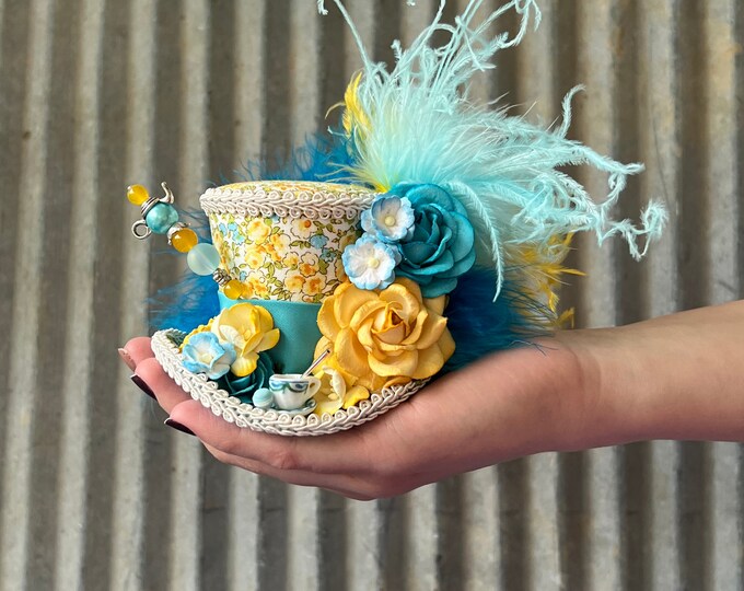 Micro Mini Top Hat Mini Tea Cup Hat Yellow and Blue Flower - Etsy
