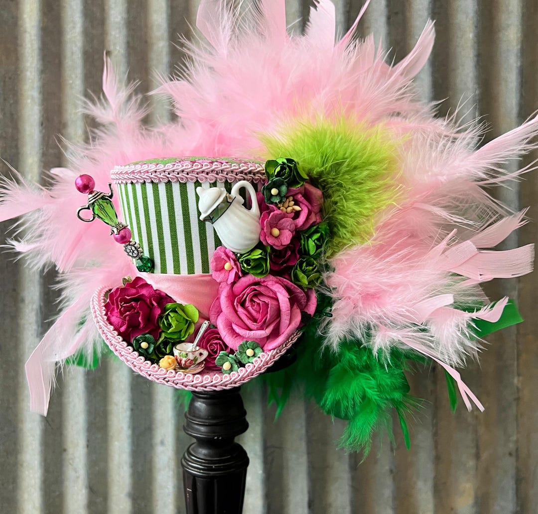 Mini Top Hat, Rose Tea Cup Hat, Pink Tea Pot Wonderland, Mad Hatter Hat ...