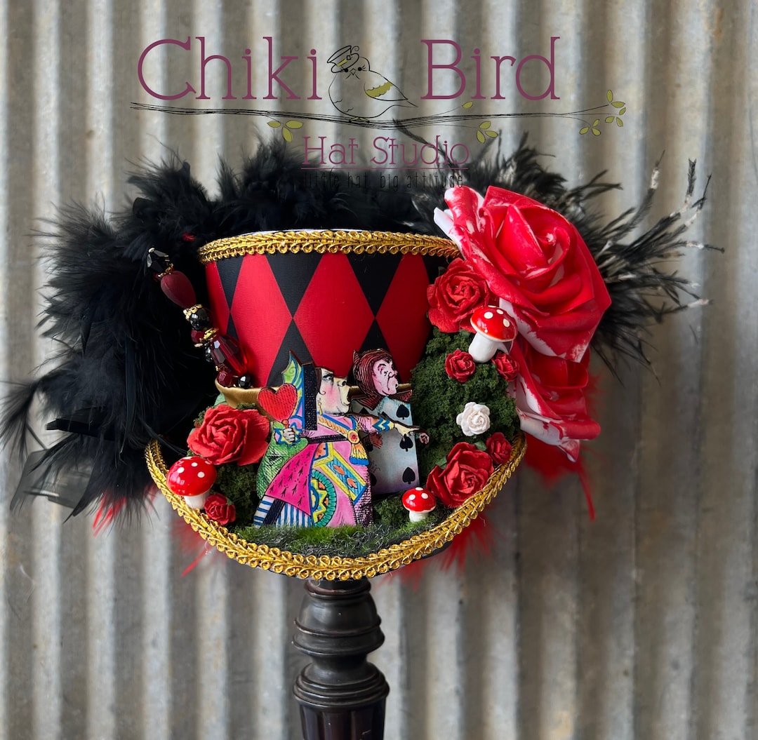 Mini Top Hat, Queen of Hearts Mini Hat, Mad Tea Party Hat, Red Queen ...