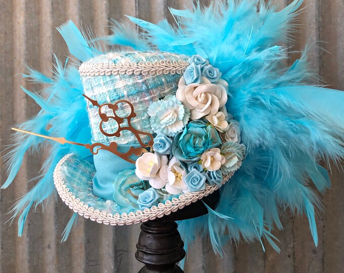 Mini Top Hat, Aqua Tweed Mini Top Hat, Alice in Wonderland Hat, Bridal ...